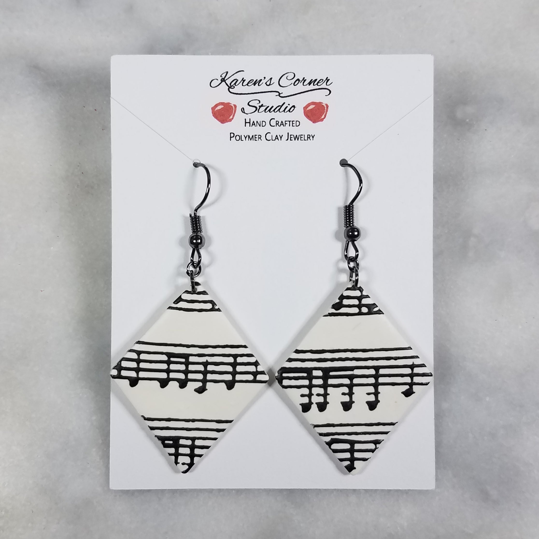 White Diamond Shaped Music Notes Dangle Handmade Earrings – Karen's ...